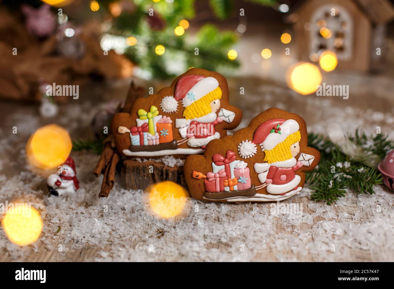 Holiday traditional food bakery. Gingerbread two chirstmas postman and ...