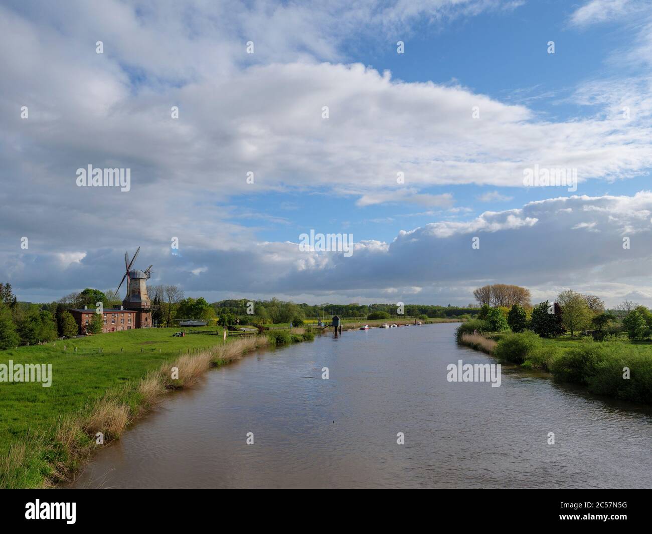 three-storey Dutch gallery windmill Caroline. river meadow of river ...