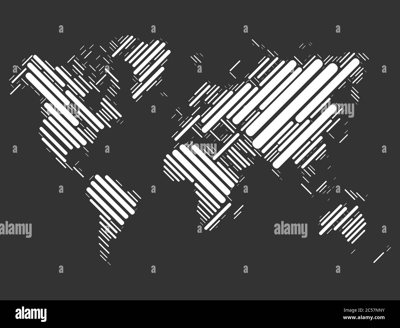 World map mosaic of white blocks with sharp corners on black background ...