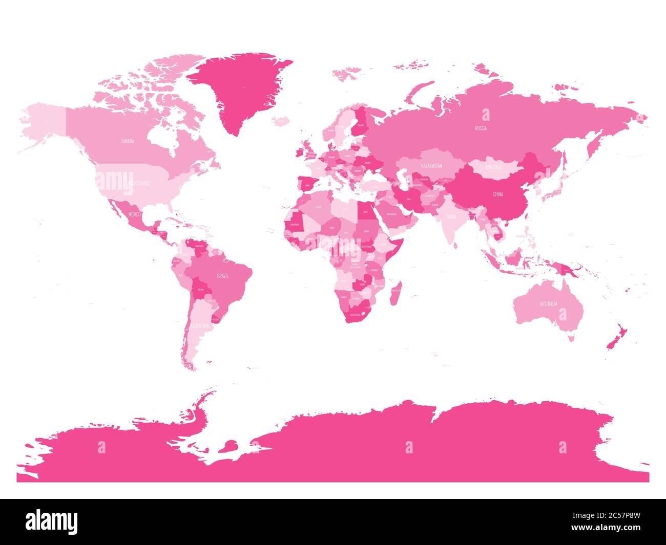 World map in four shades of pink on white background. High detail ...