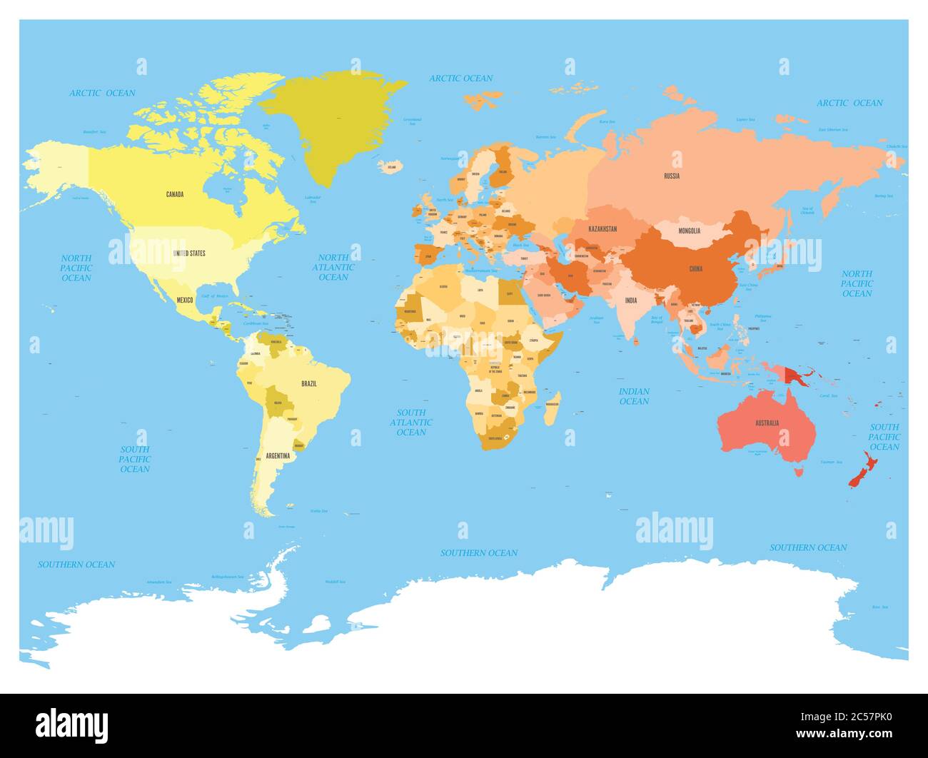World map with names of sovereign countries and larger dependent ...