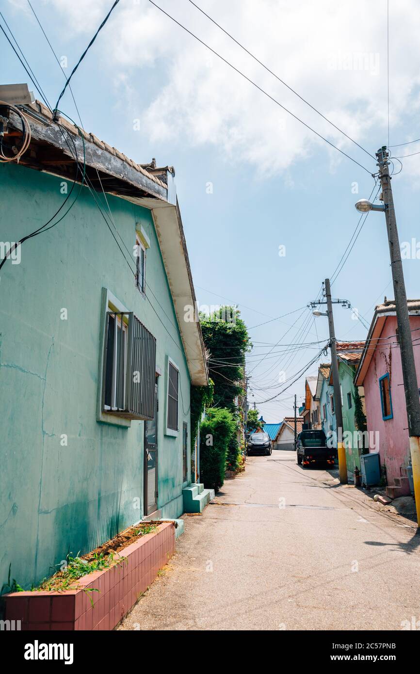 Colorful houses street at Ugakro cultural village in Incheon, Korea ...