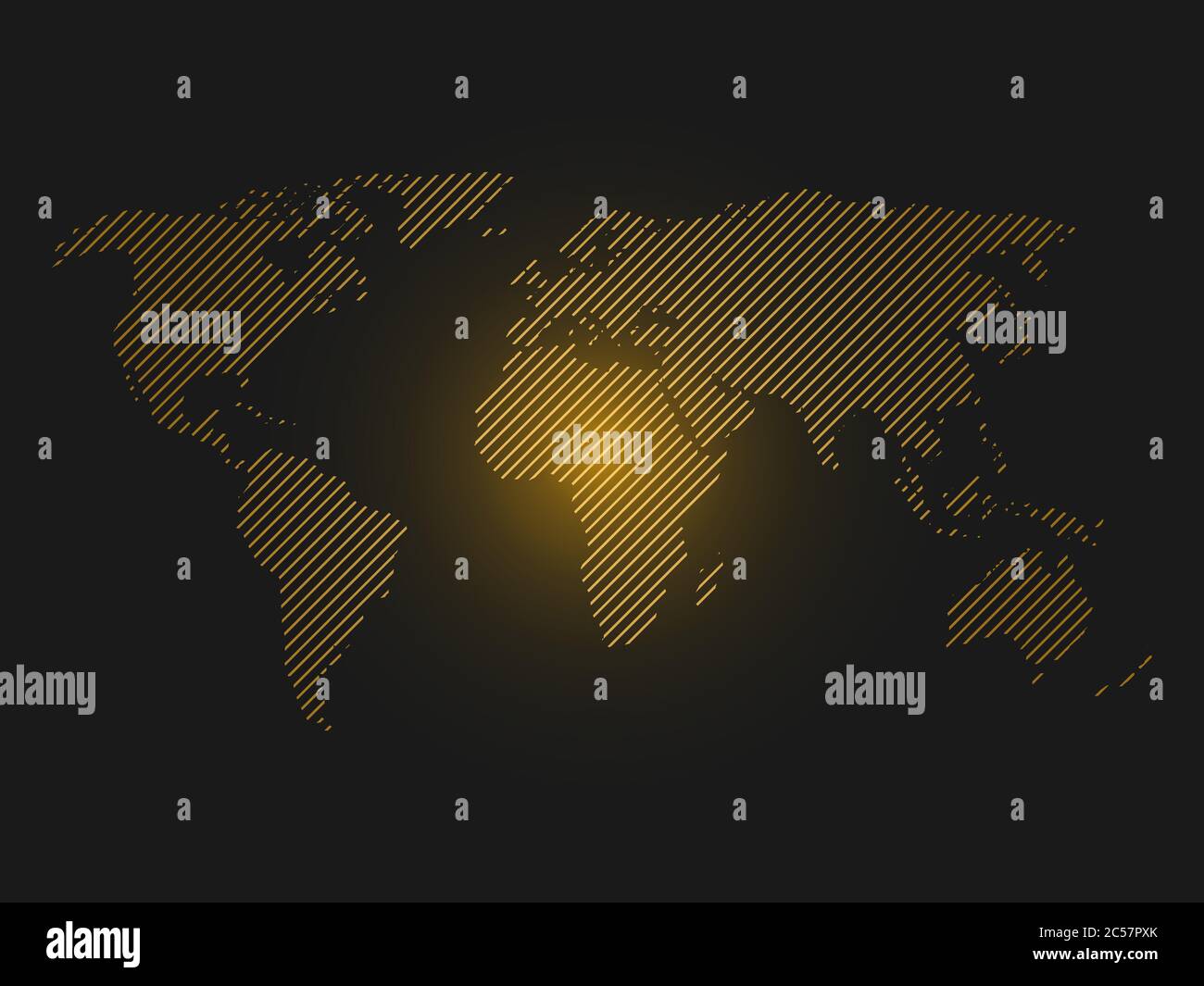 Striped world map. Orange led light futuristic design on dark ...