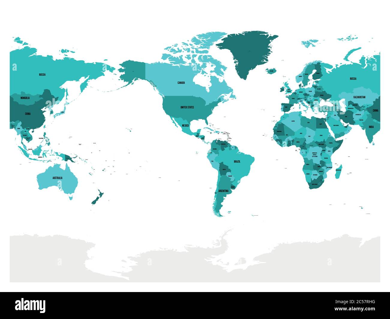 World map in four shades of turquoise blue on white background. High ...