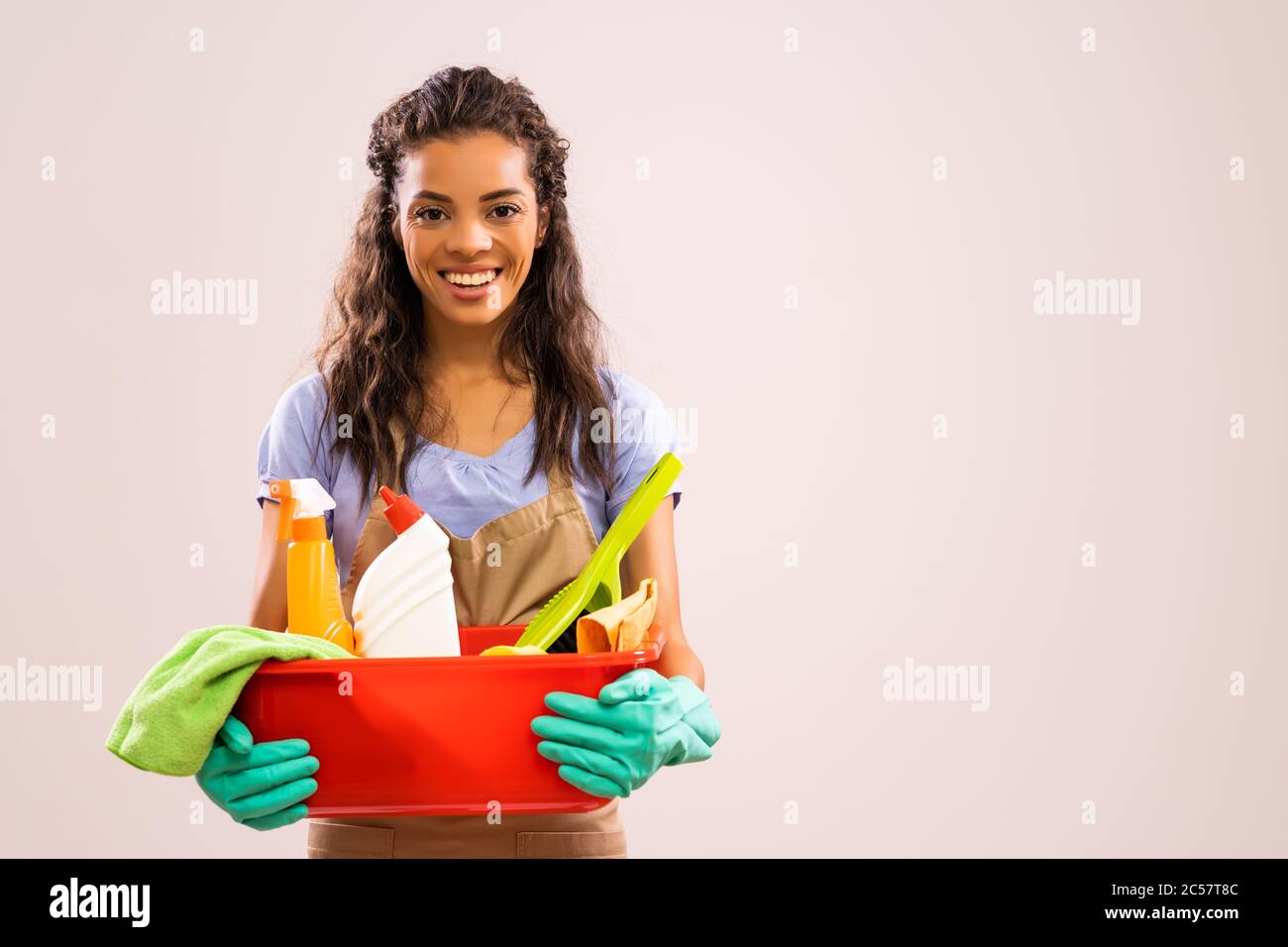Portrait of african-american housewife who is ready for housework Stock ...