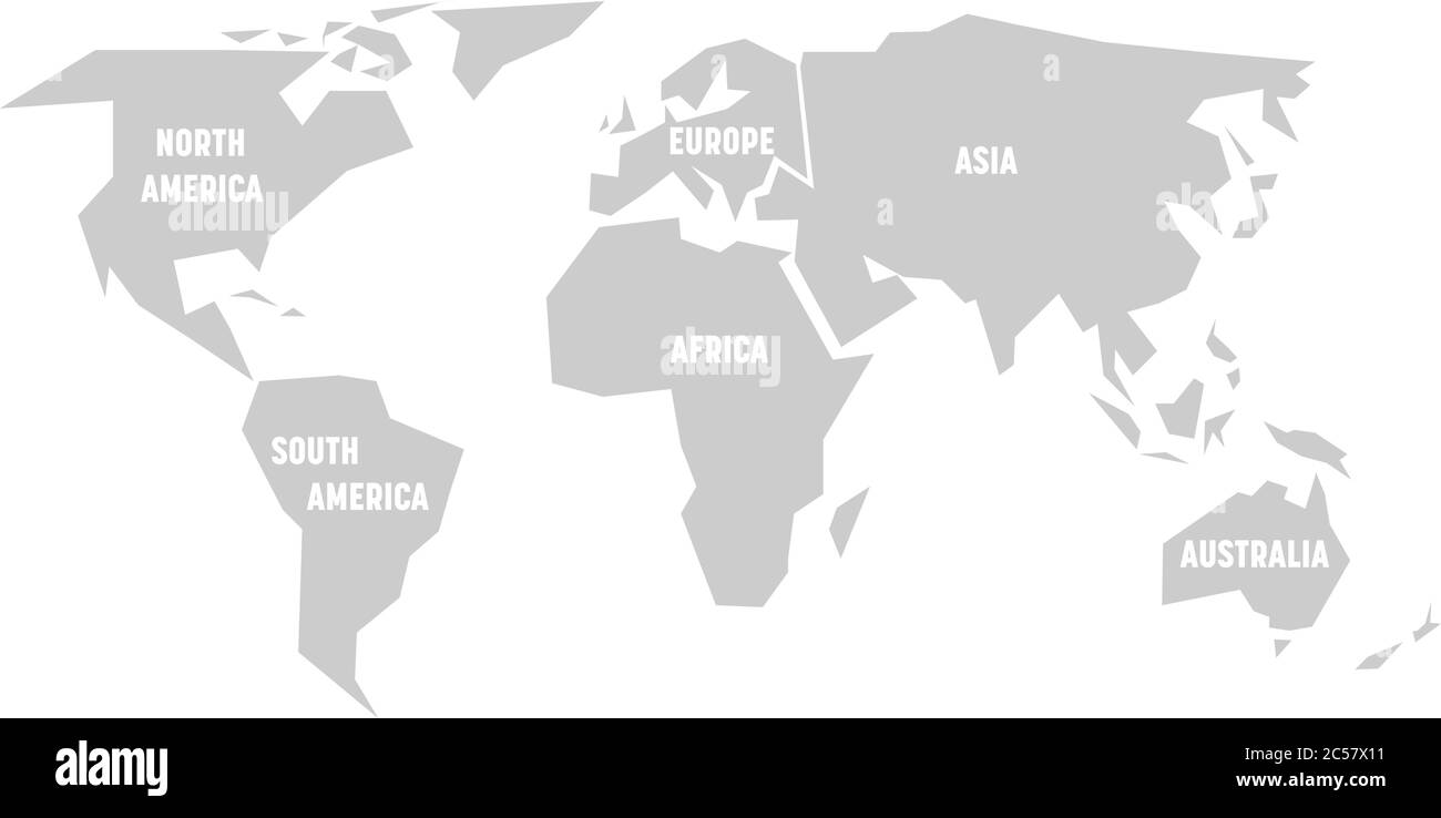 World map divided into continents Black and White Stock Photos & Images ...