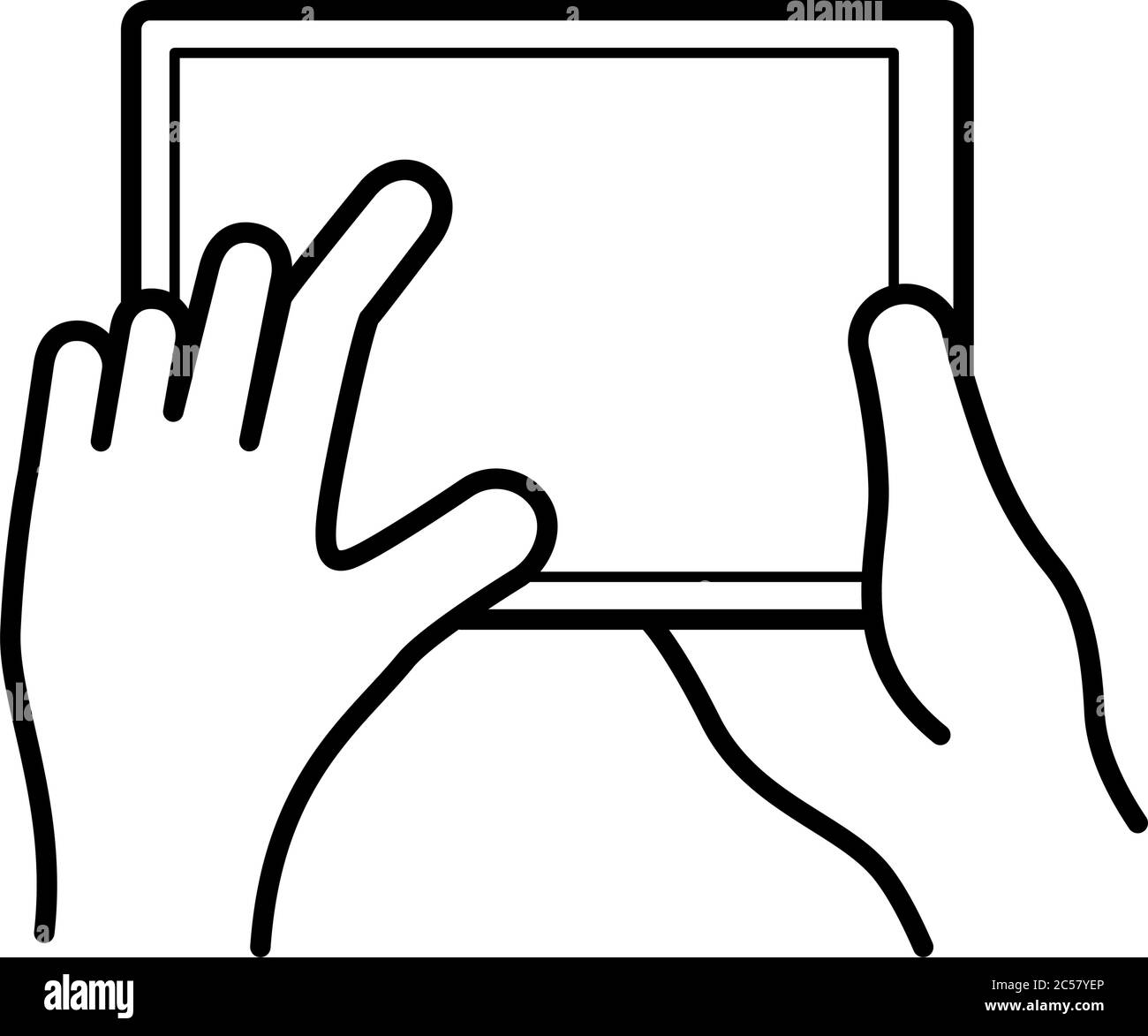 hands using tablet device line style icon vector illustration design ...