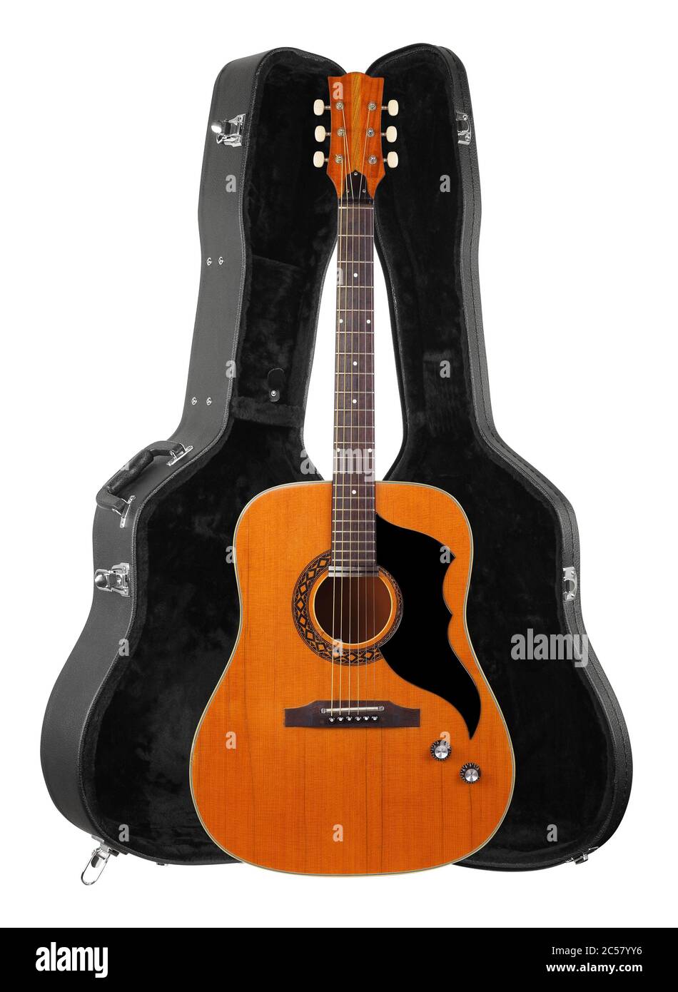 Musical instrument - Front view classic vintage acoustic guitar in hard ...