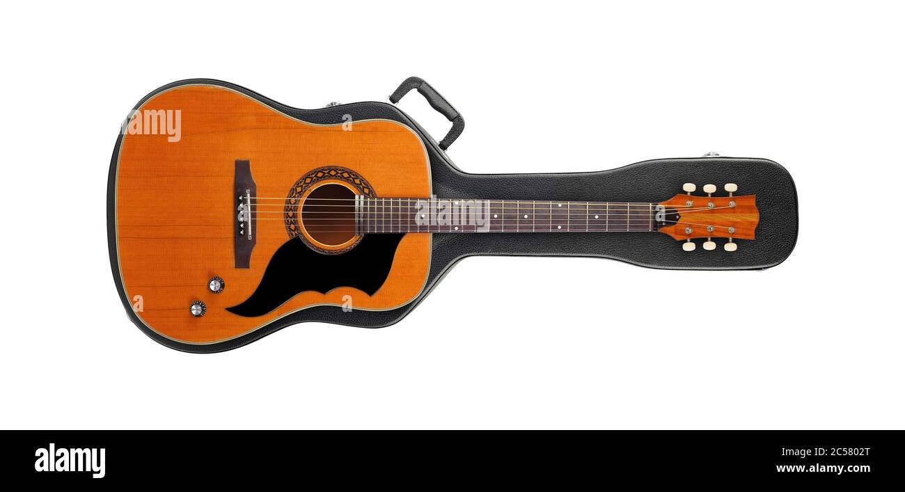 Musical instrument - Vintage western guitar from above on a hard case ...