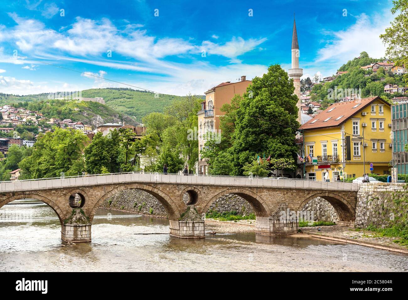 Latin bridge in Sarajevo in a beautiful summer day, Bosnia and ...