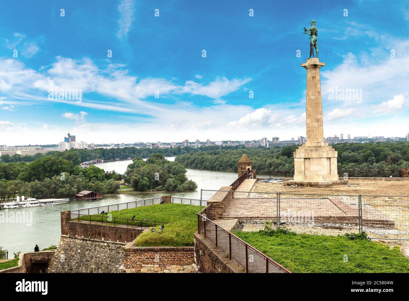 The Pobednik monument and fortress Kalemegdan in Belgrade, Serbia in a ...