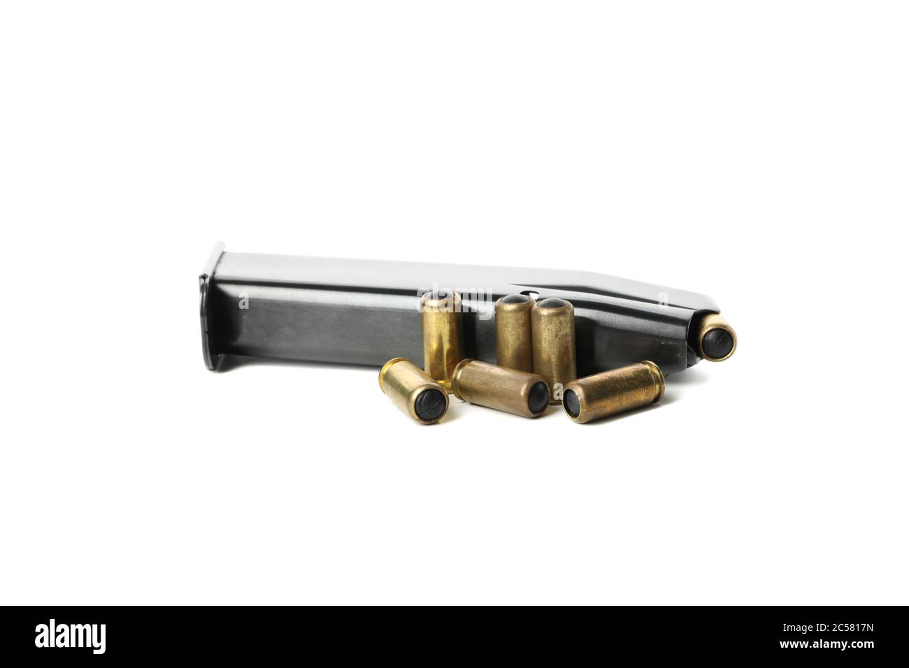 Magazine with bullets and rubber bullets isolated on white background ...