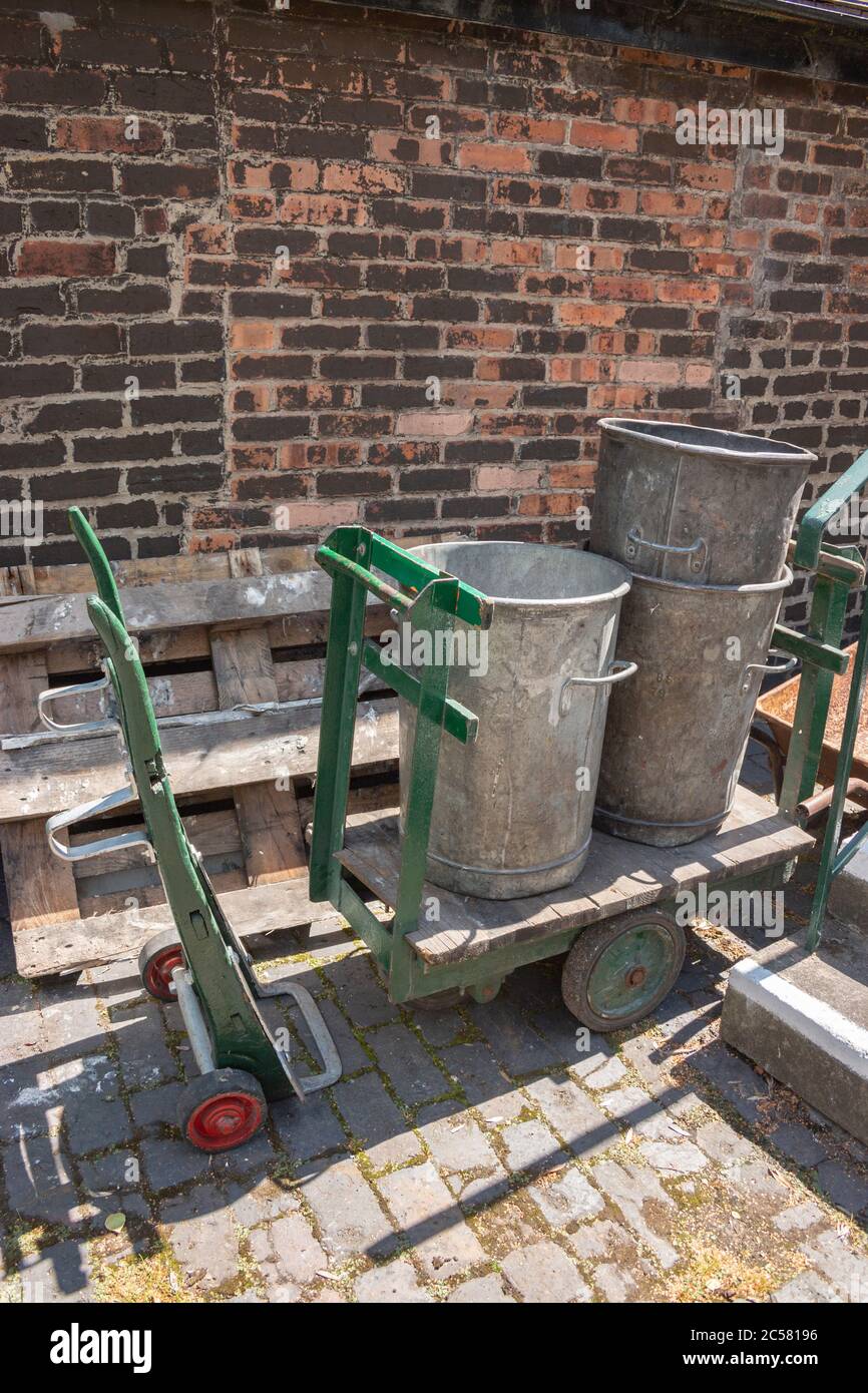 industrial trolley with clay bins at ceramic pottery factory Stock ...