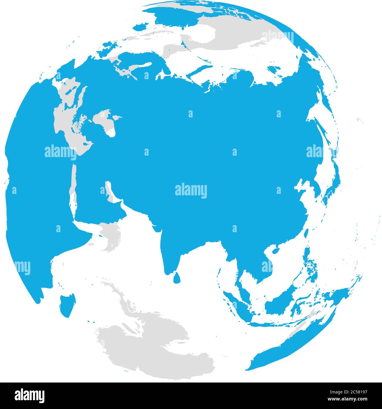Earth globe with blue world map. Focused on Asia. Flat vector ...