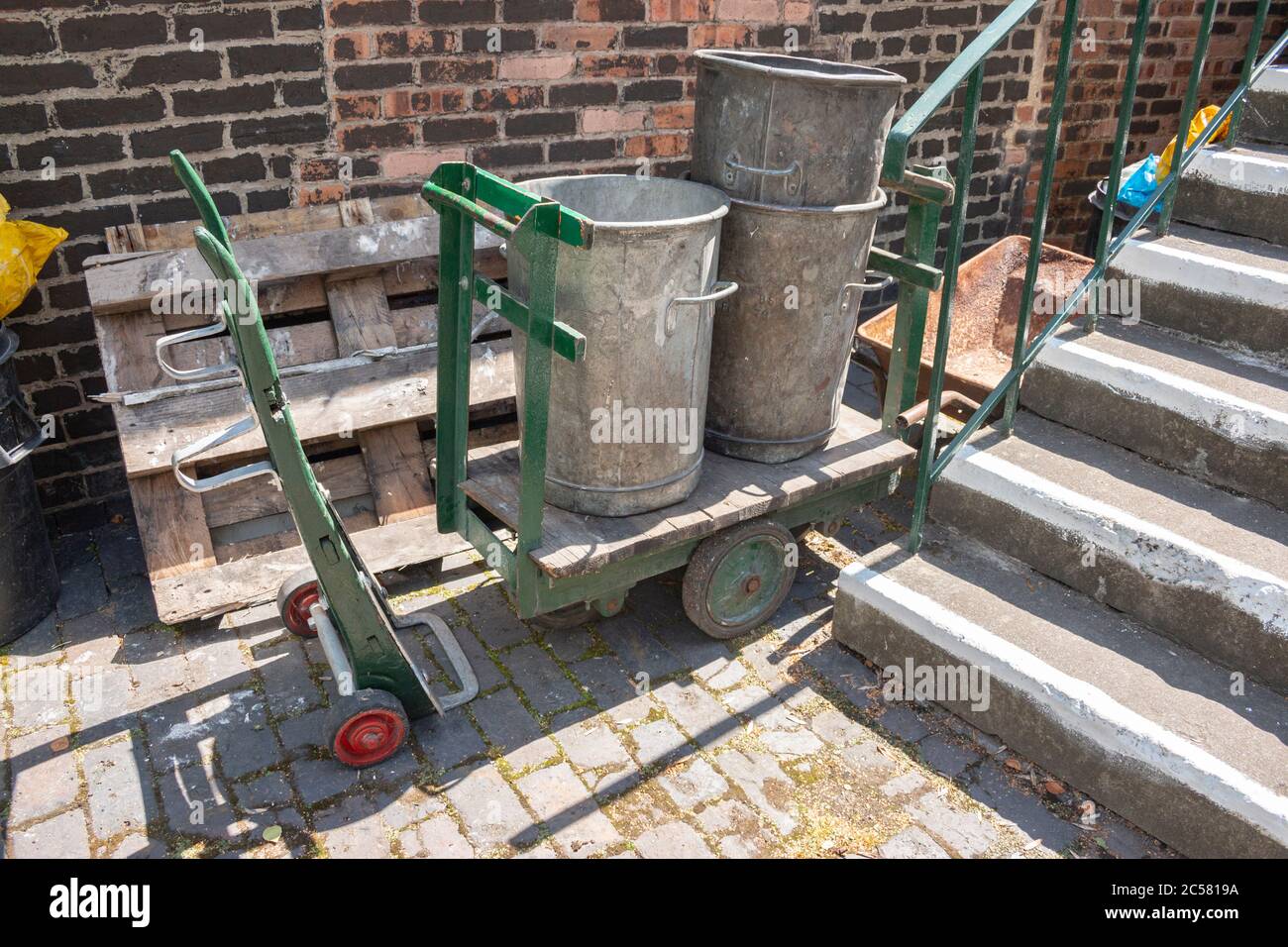 industrial trolley with clay bins at ceramic pottery factory Stock ...