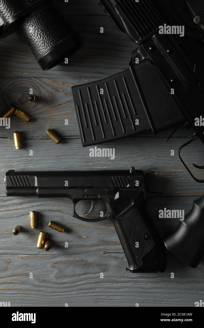 Top view black pistol on hi-res stock photography and images - Alamy