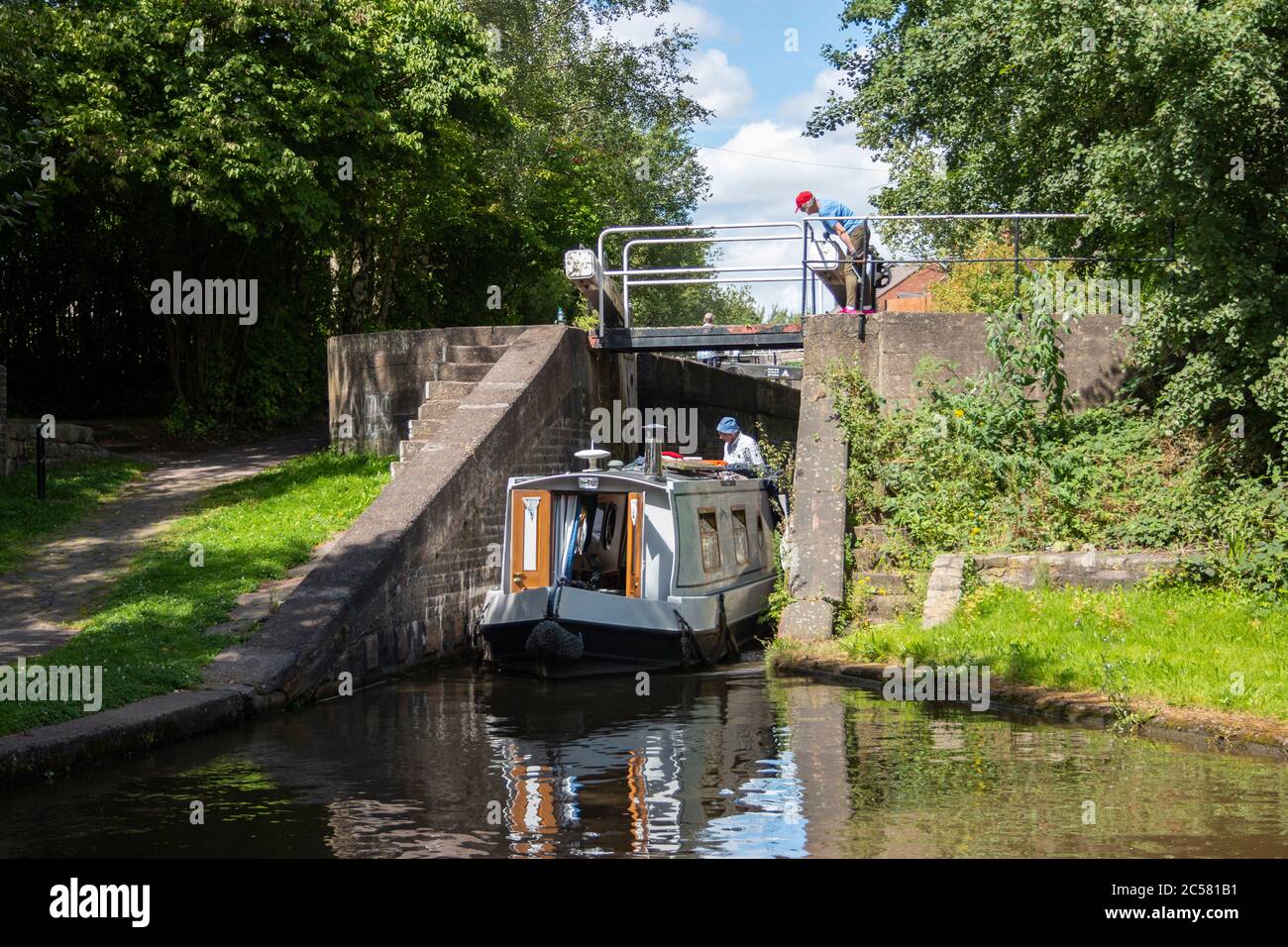 canal barge leaving lock near Middleport Pottery museum in stoke on ...