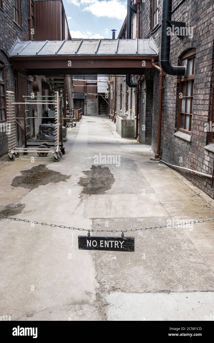 traditional old no entry sign on chain at middle port pottery Stock ...