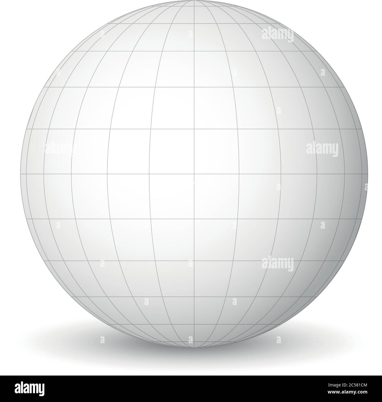 Front view of blank planet Earth white globe with grid of meridians and ...