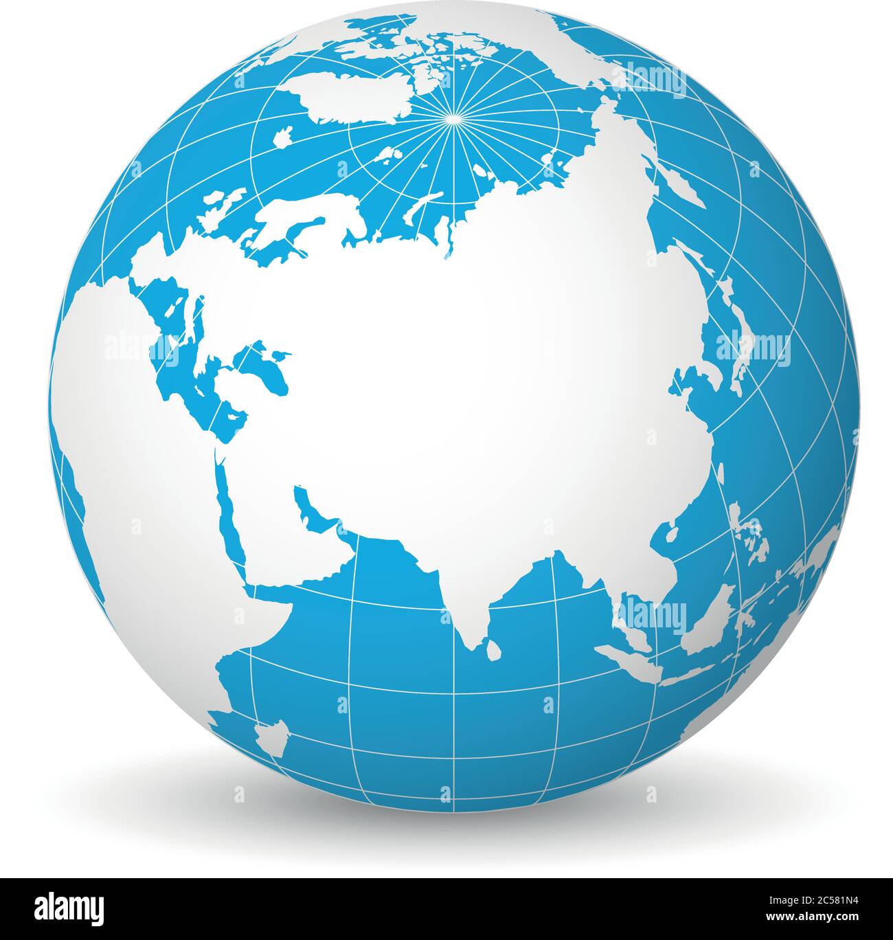 Earth globe with green world map and blue seas and oceans focused on ...