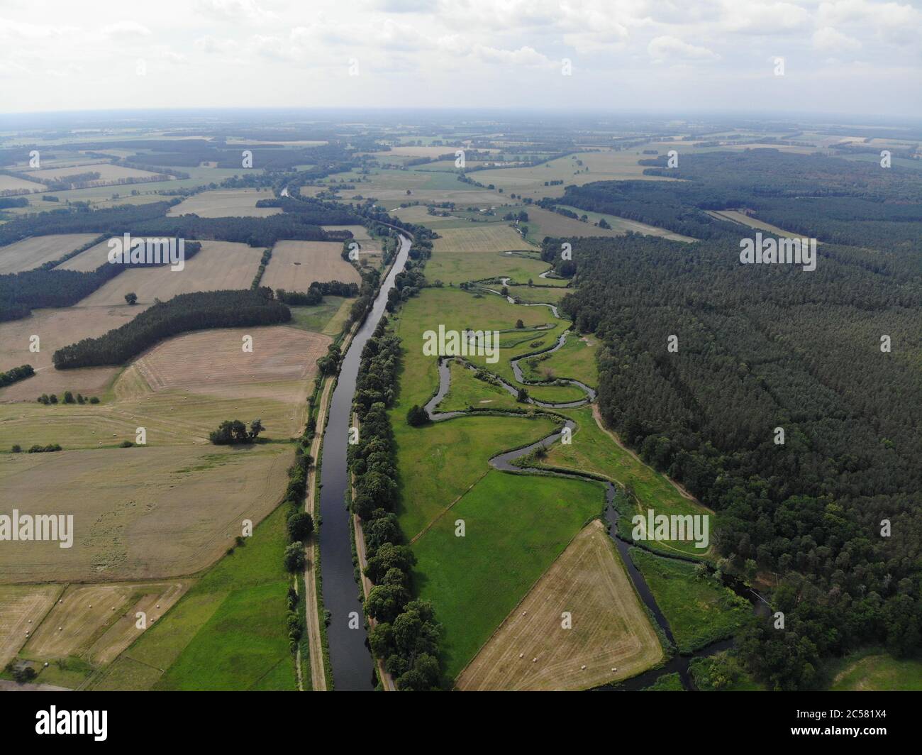 Aerial view of Havel river canal Voßkanal in Krewelin, Oberhavel ...
