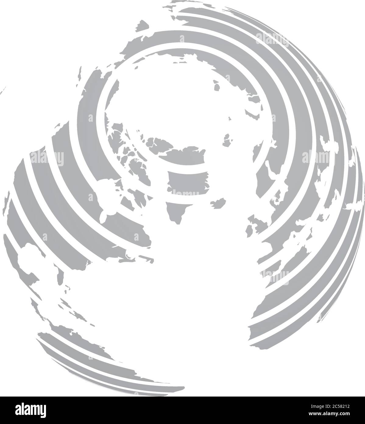 Earth globe with grey striped World land map focused on North America ...