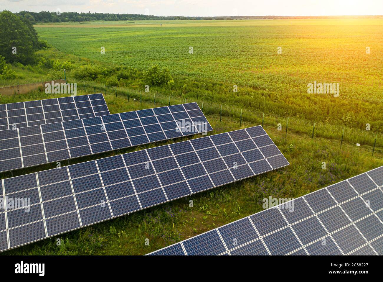 top view of solar plant station. sun power is big energy for produce ...
