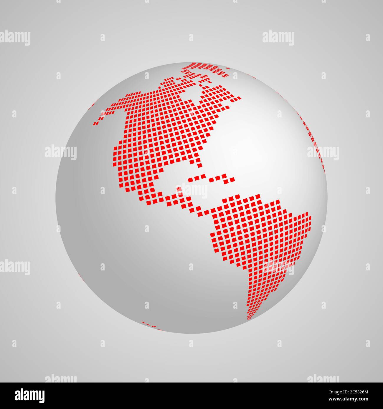 Vector planet Earth globe with red squared map of continent America. 3D ...