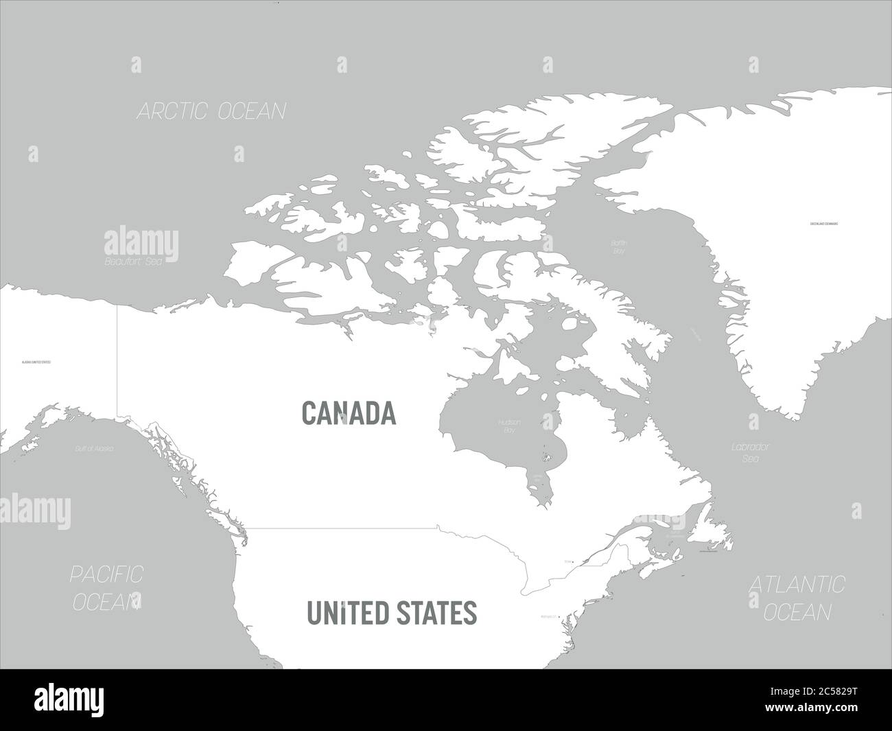 Canada map - white lands and grey water. High detailed political map ...