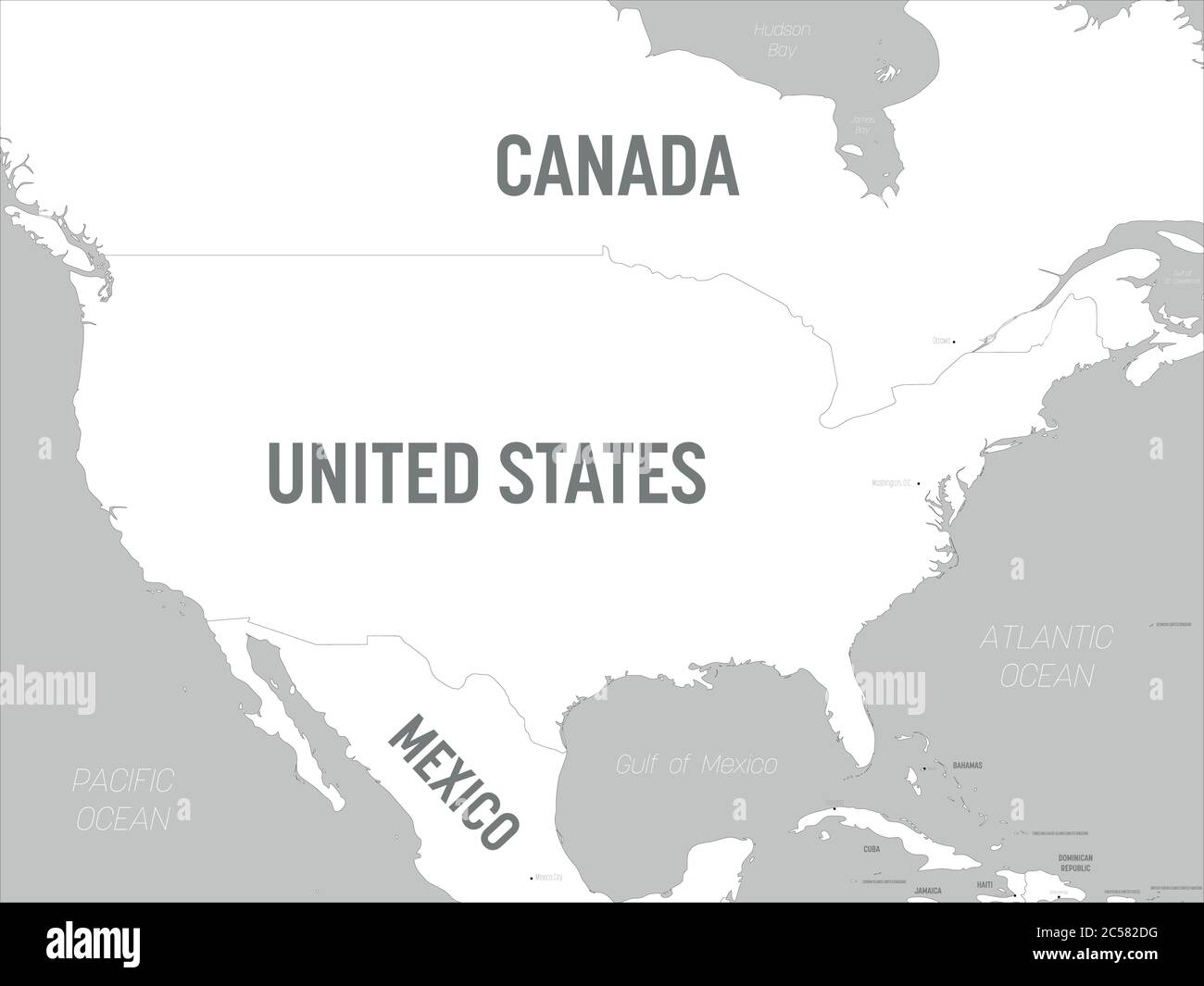 USA map - white lands and grey water. High detailed political map ...