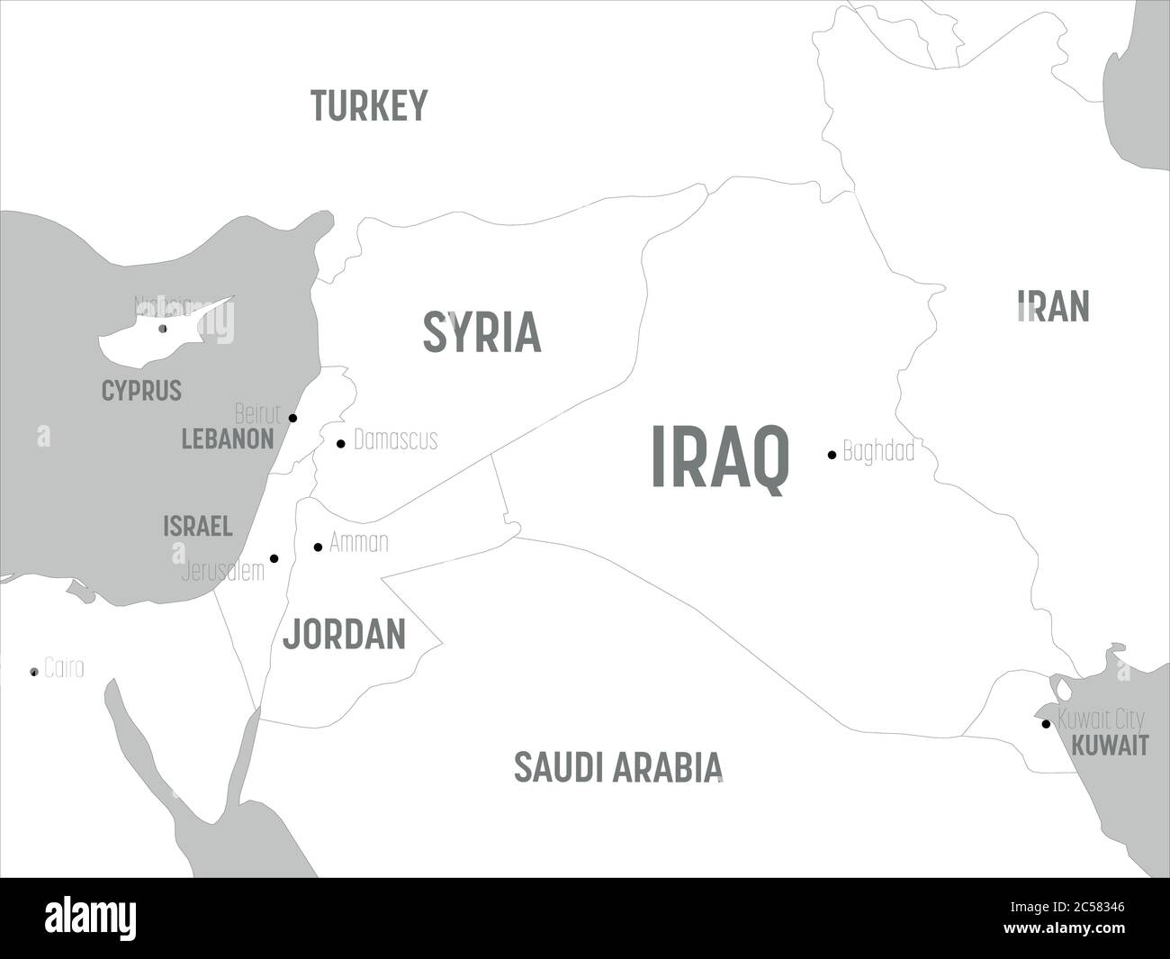 Middle East Map Black And White Labeled