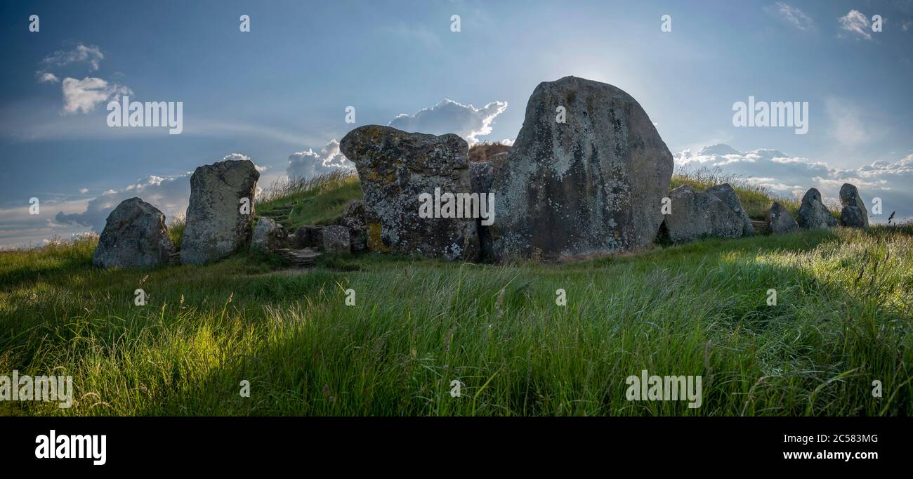 The facade of West Kennet Long Barrow Neolithic chambered tomb near ...