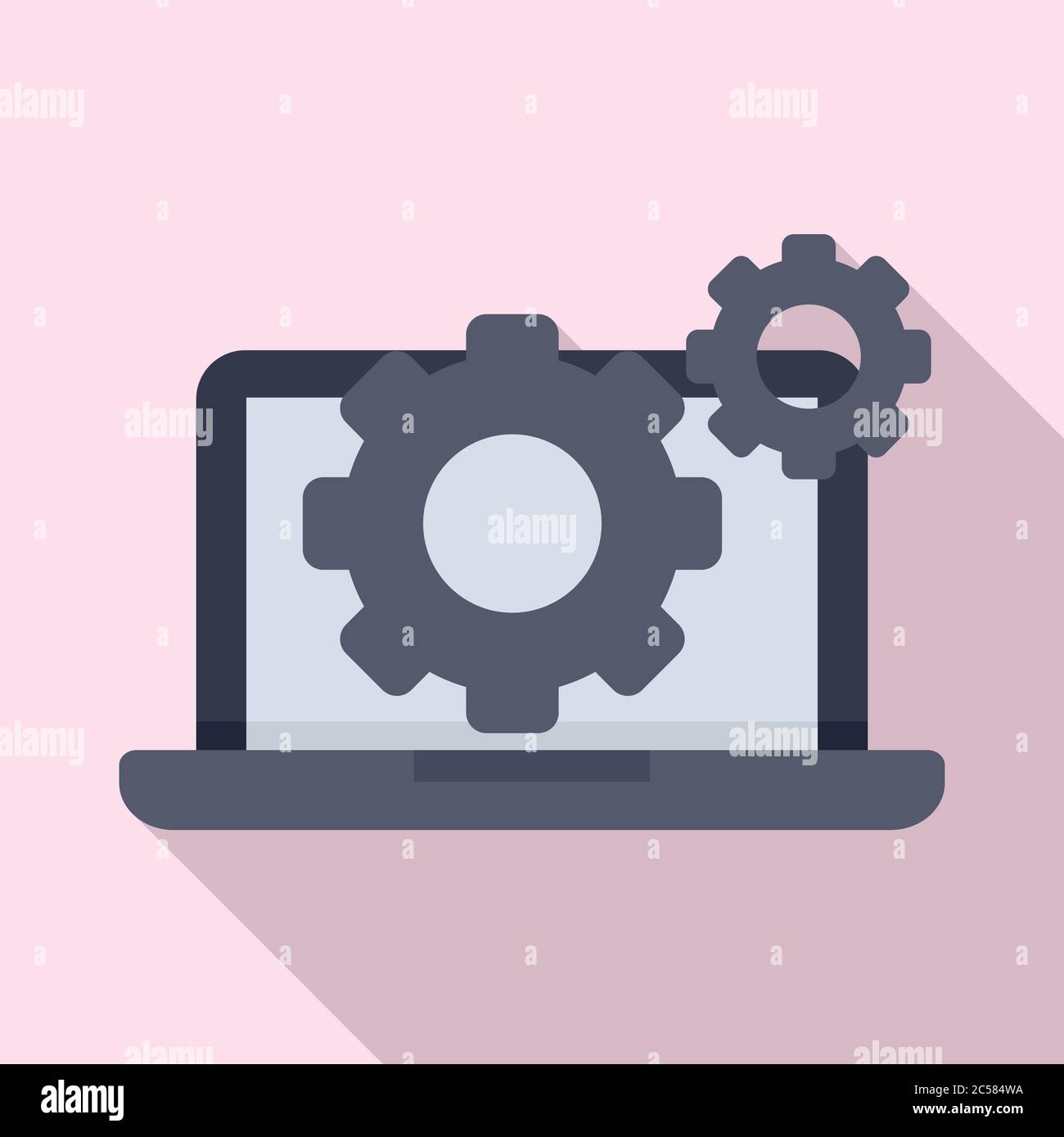 Laptop gear system icon. Flat illustration of laptop gear system vector ...