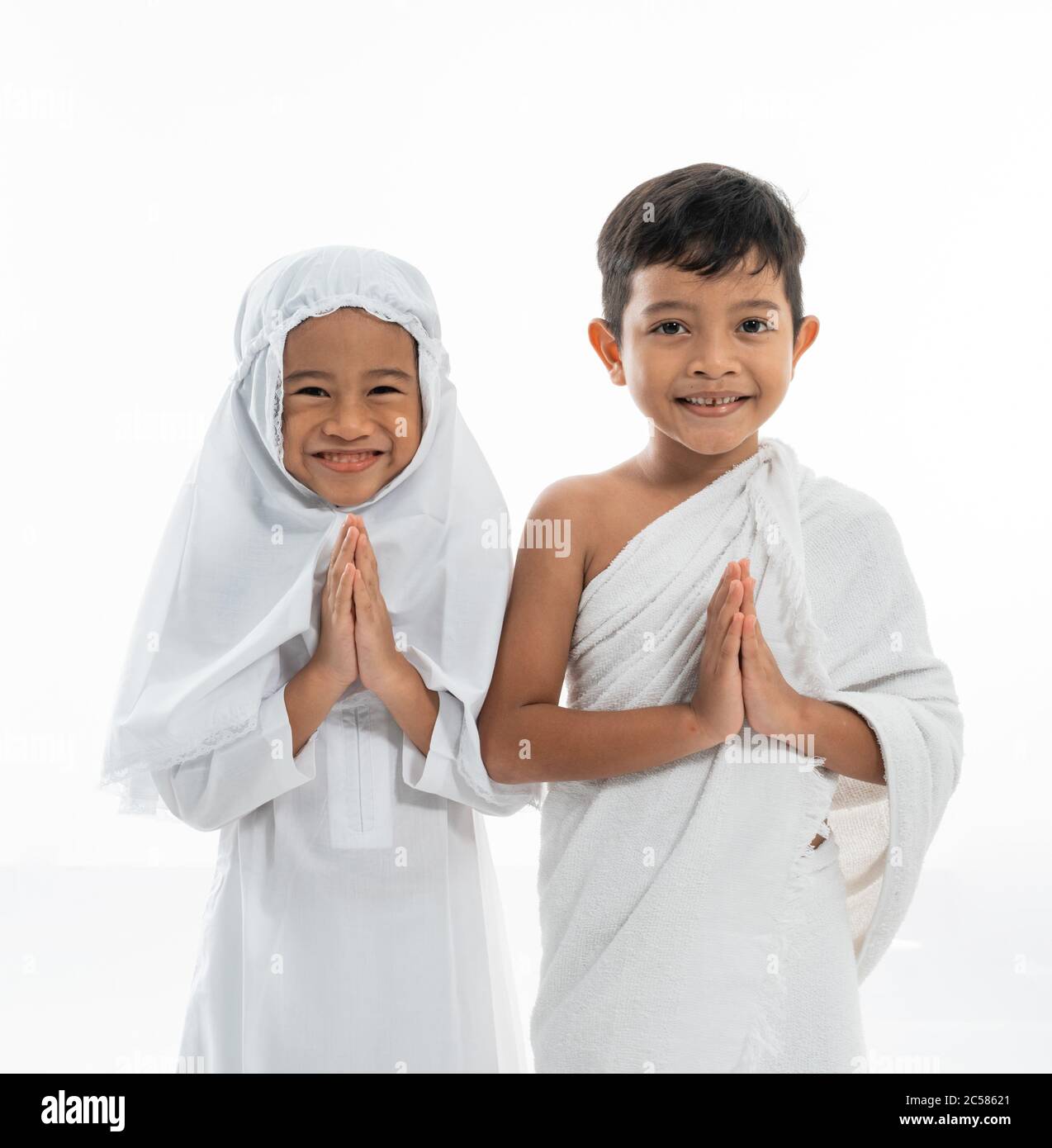 muslim hajj and umrah kids. asian children with ihram islamic ...