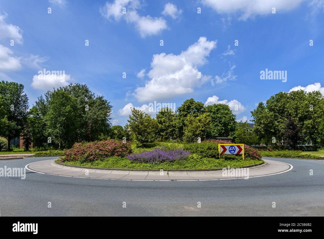 Roundabout in a city full of green nature during daylight Stock Photo ...