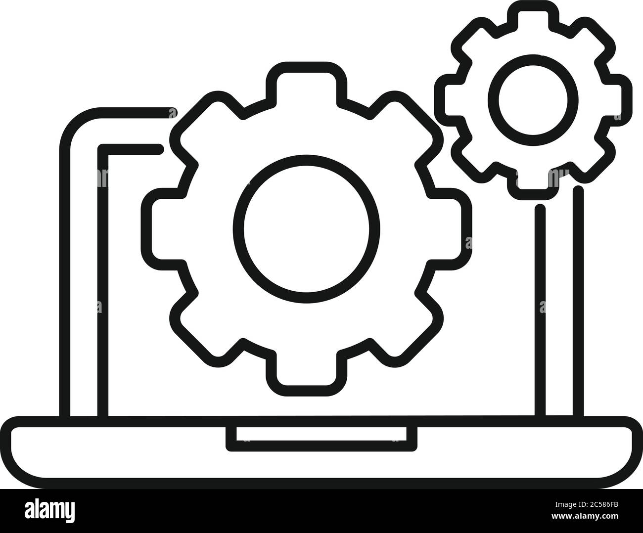 Laptop gear system icon. Outline laptop gear system vector icon for web ...