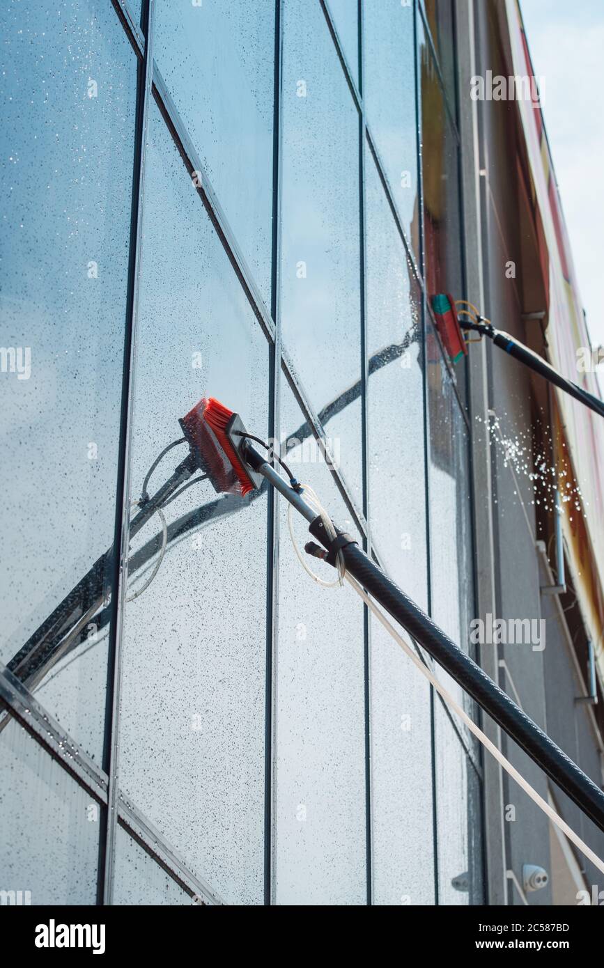 Equipment for washing and cleaning the window from the outside Stock ...