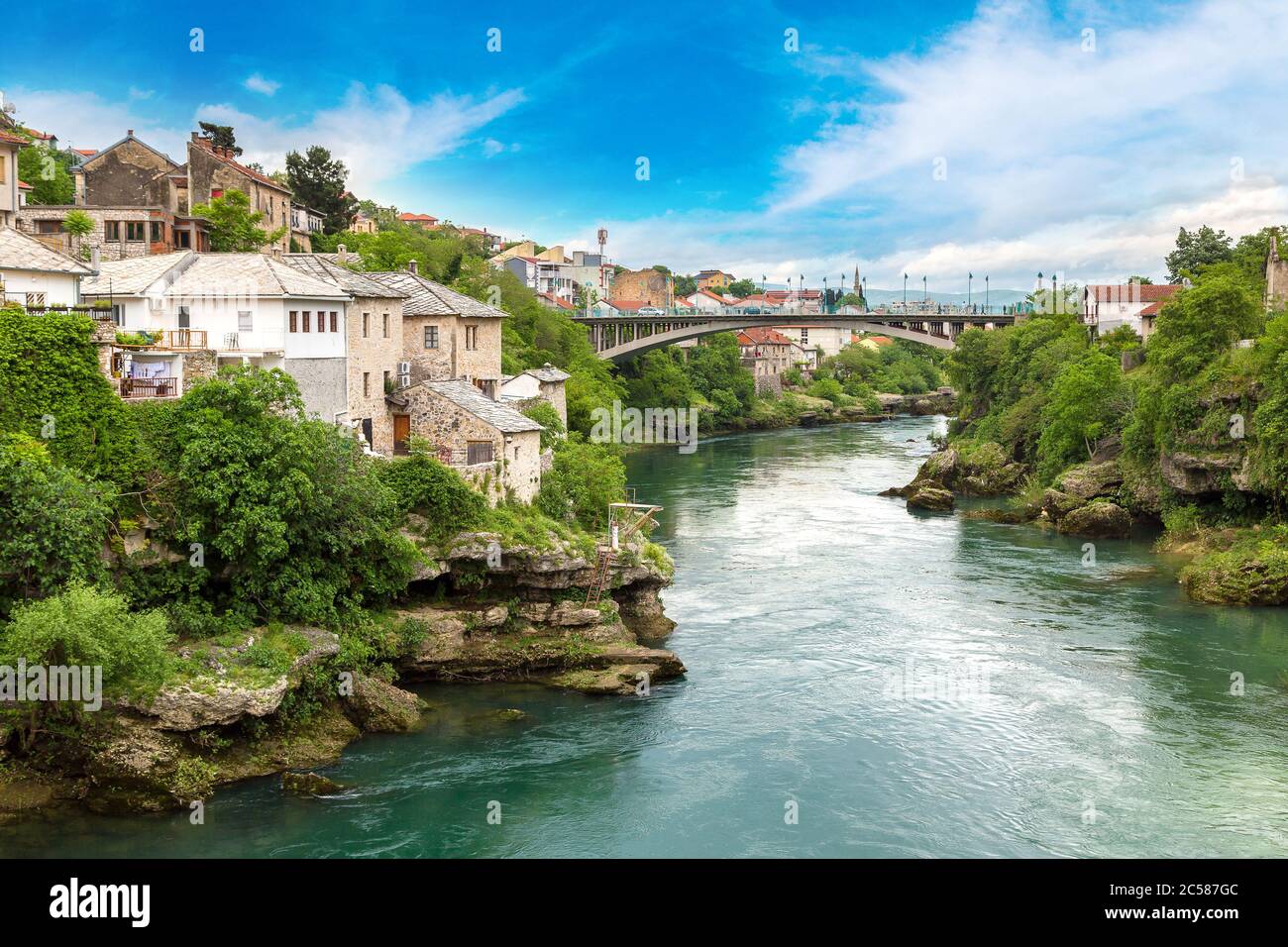 Historical center in Mostar in a beautiful summer day, Bosnia and ...
