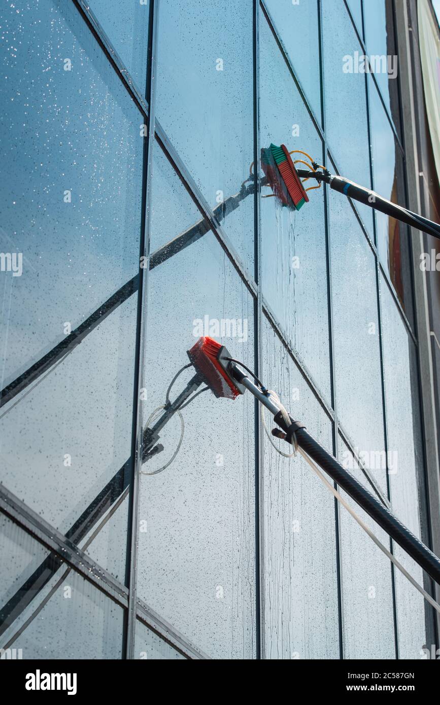 Equipment for washing and cleaning the window from the outside Stock ...