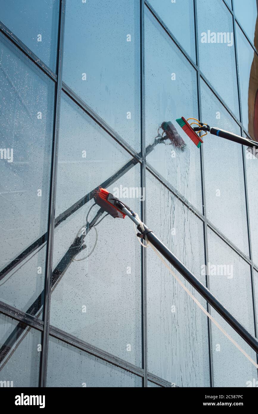 Equipment for washing and cleaning the window from the outside Stock ...