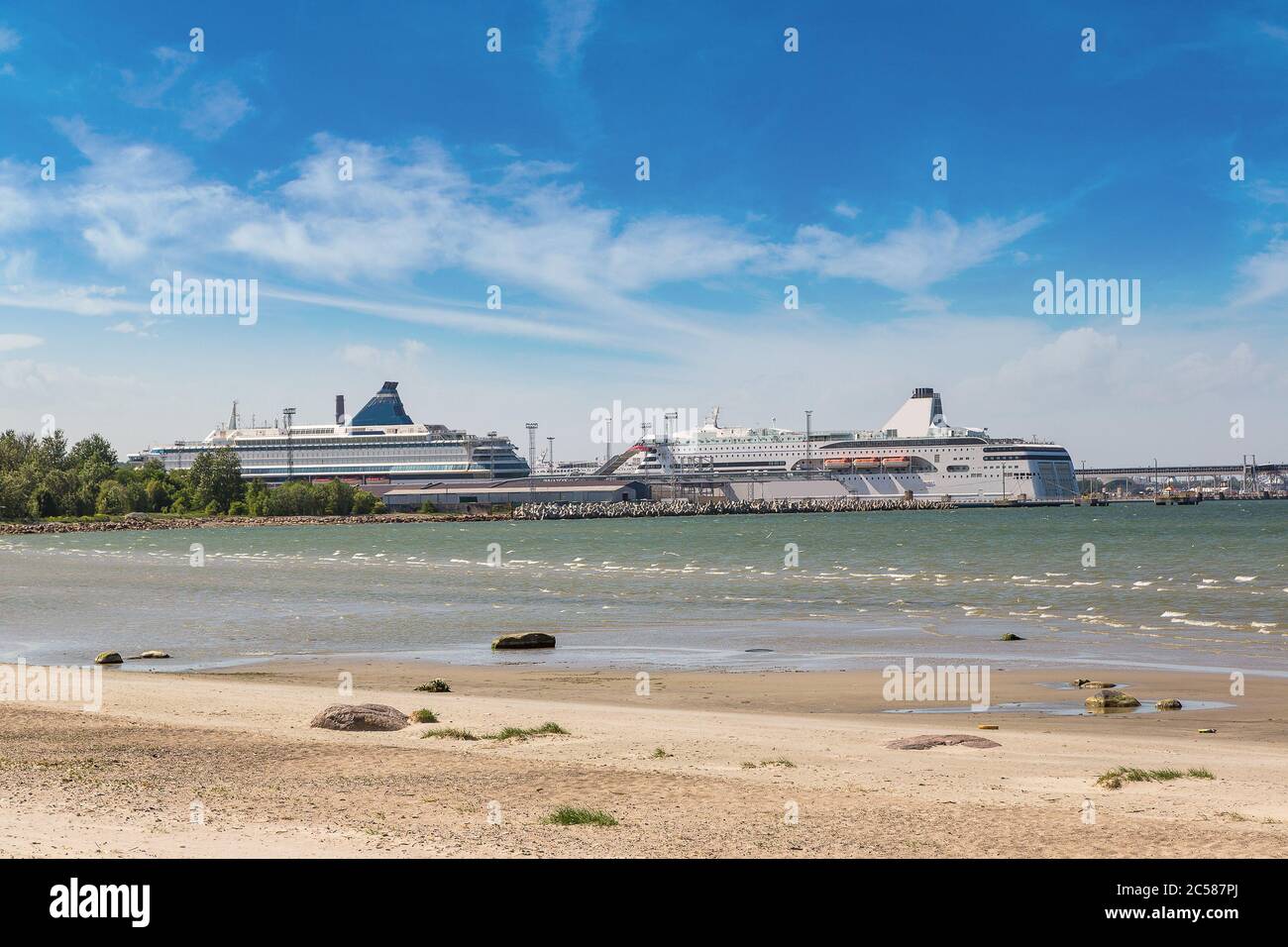Tallinn Harbor with ferries in a beautiful summer day, Estonia Stock ...