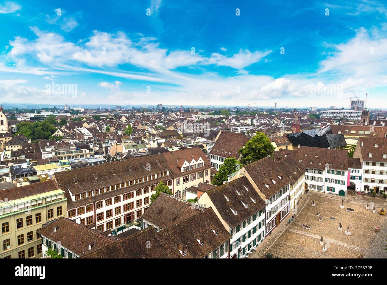 Panoramic aerial view of Basel in a beautiful summer day, Switzerland ...