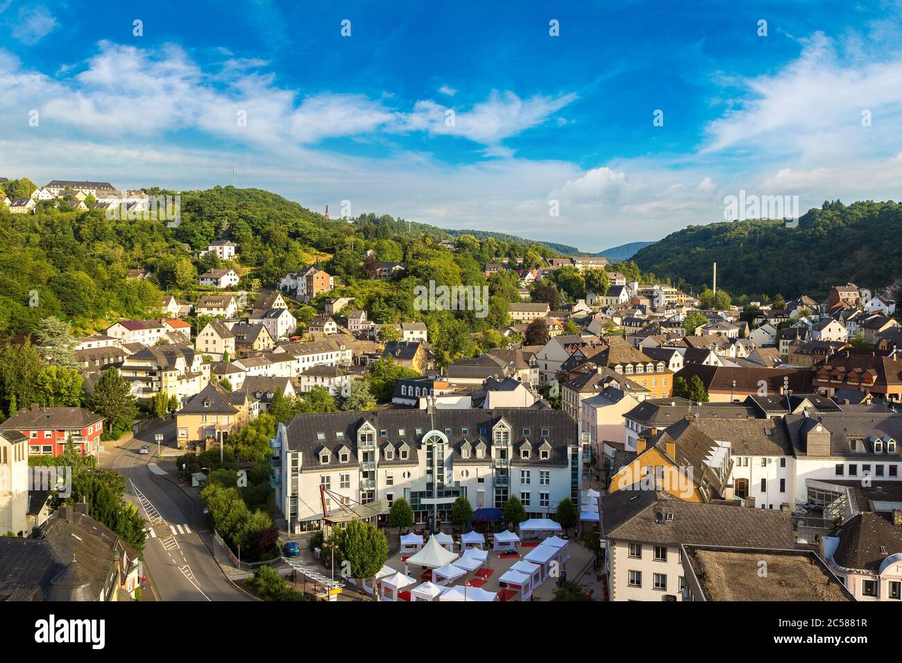 Panoramic aerial view of Idar-Oberstein in a beautiful summer day ...