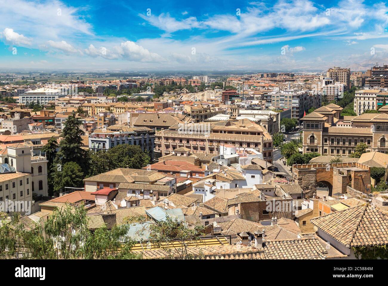 Panoramic aerial view of Granada in a beautiful summer day, Spain Stock ...