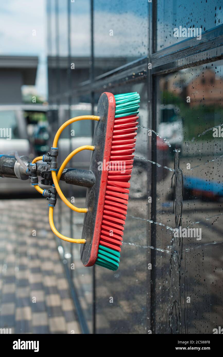 Equipment for washing and cleaning the window from the outside Stock ...