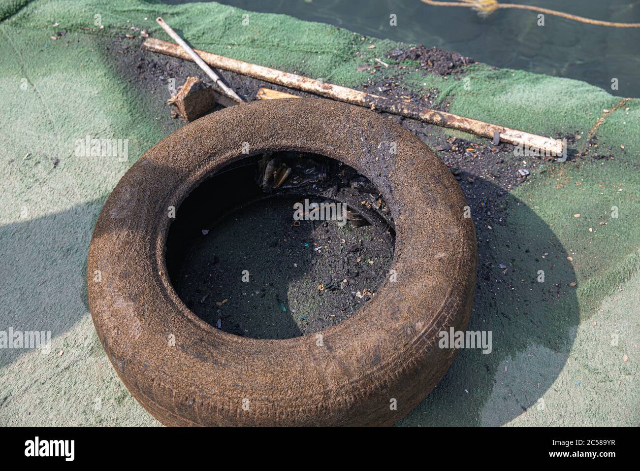 Sea Pollution, waste materials metal, plastic, rubber, industrial ...