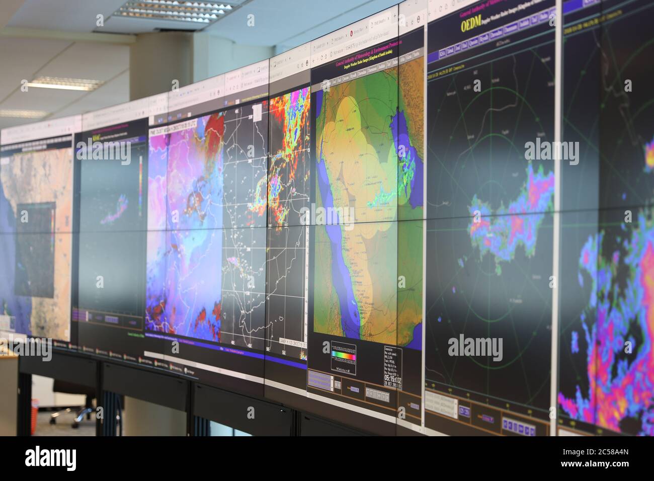 screens for radar monitoring in meteorological department Stock Photo ...