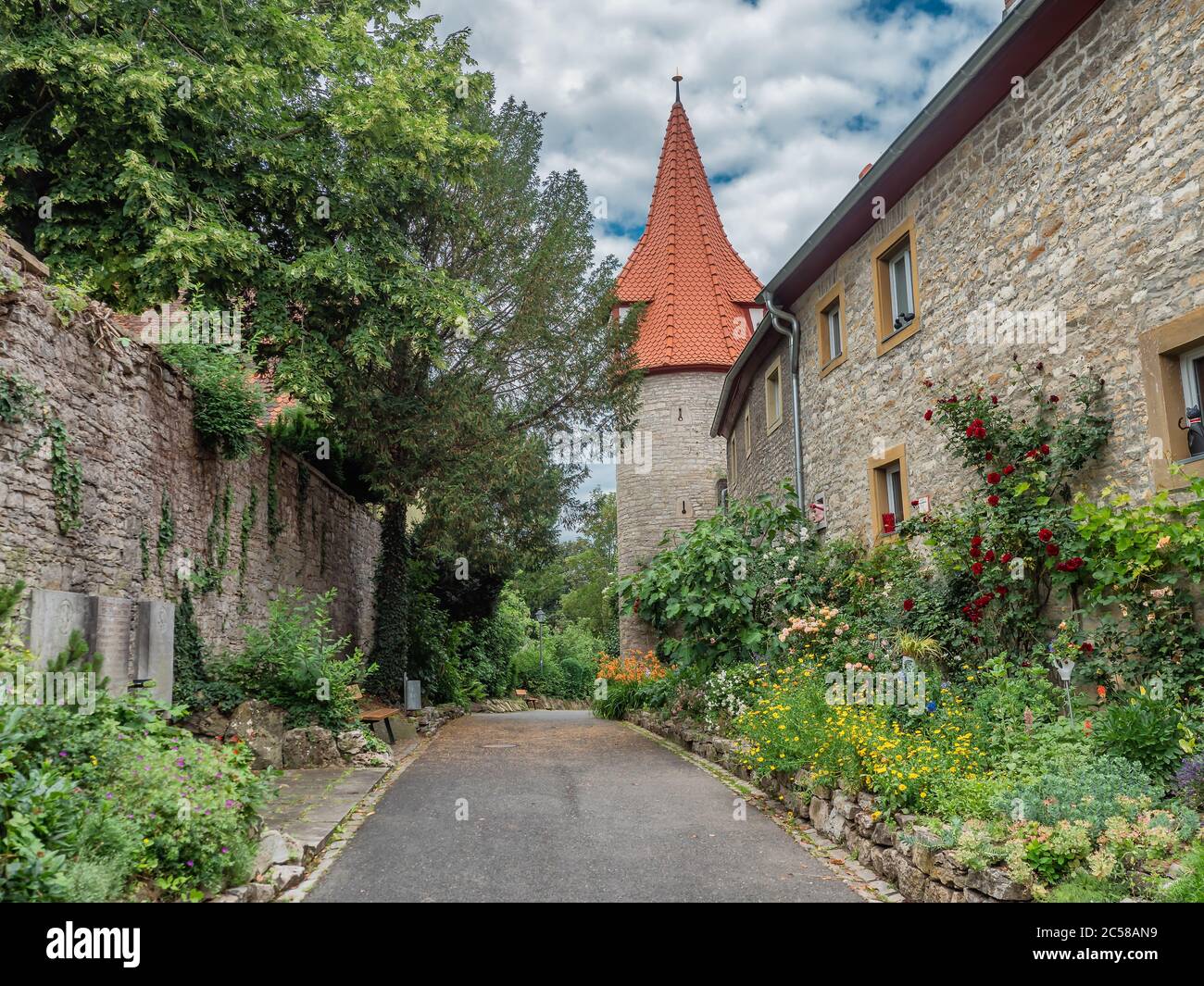 Marktbreit old streets and tower, Germany Stock Photo - Alamy