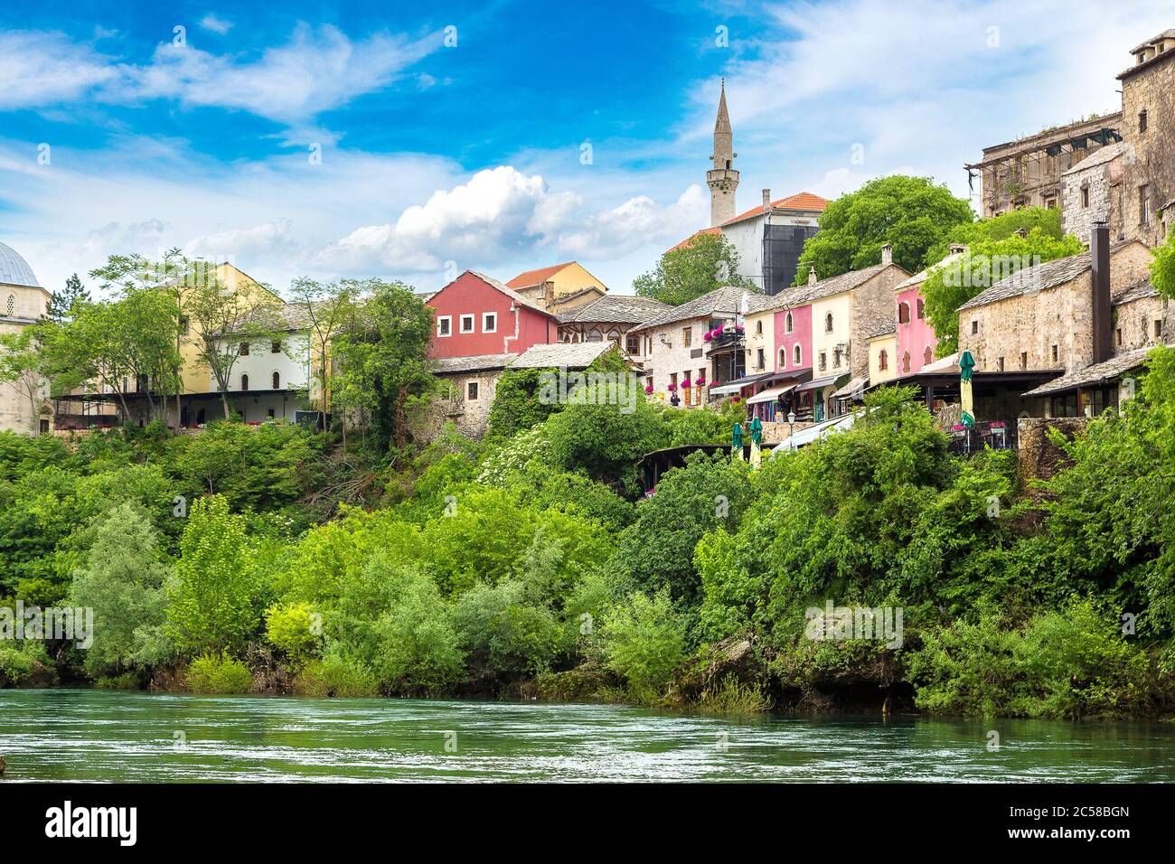 Historical center in Mostar in a beautiful summer day, Bosnia and ...