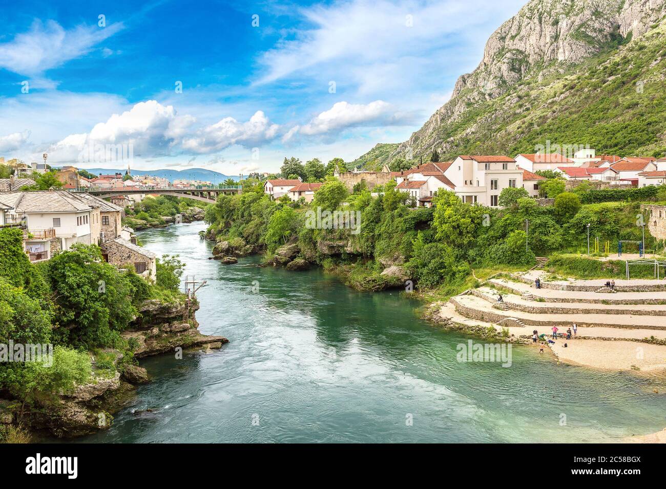 Historical center in Mostar in a beautiful summer day, Bosnia and ...